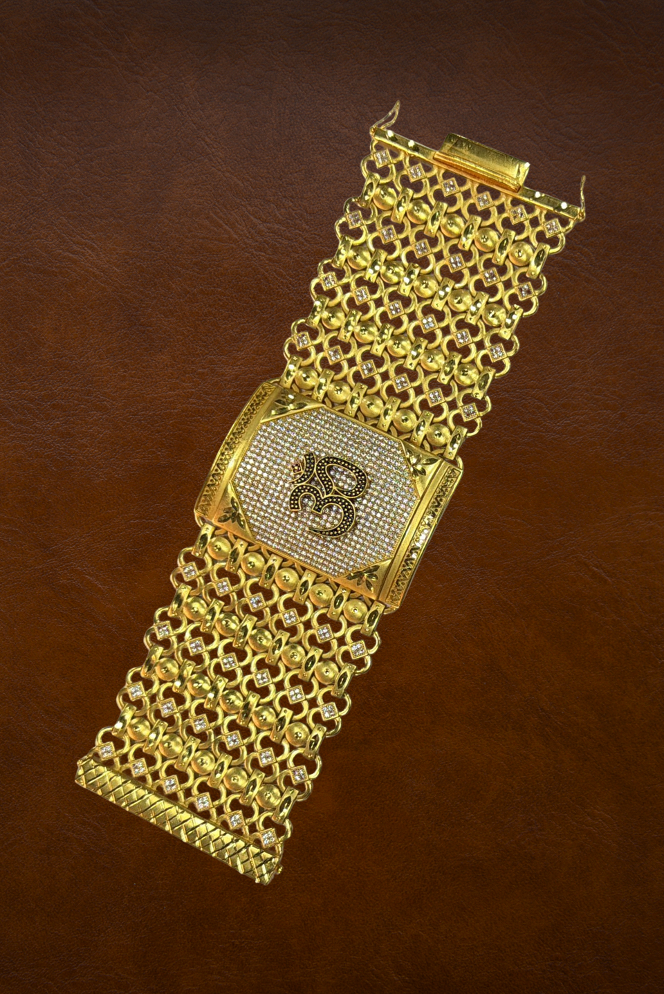 Royal Om Crest Men’s Gold-Finish Statement Bracelet – Babu Pearls